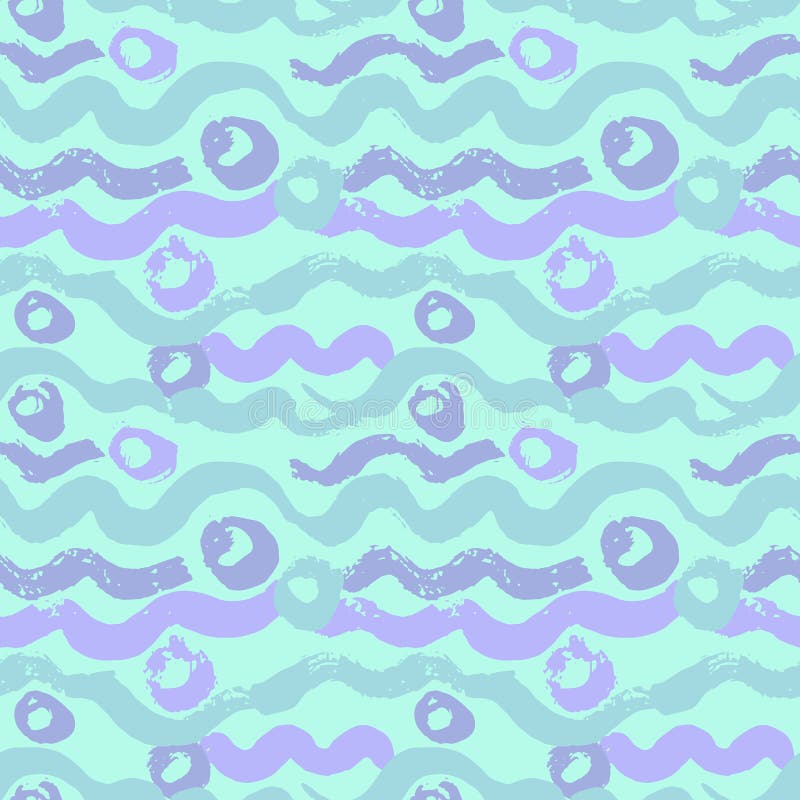 Seamless Blue Waves Hand Drawn Sea Style Pattern. Stock Vector ...