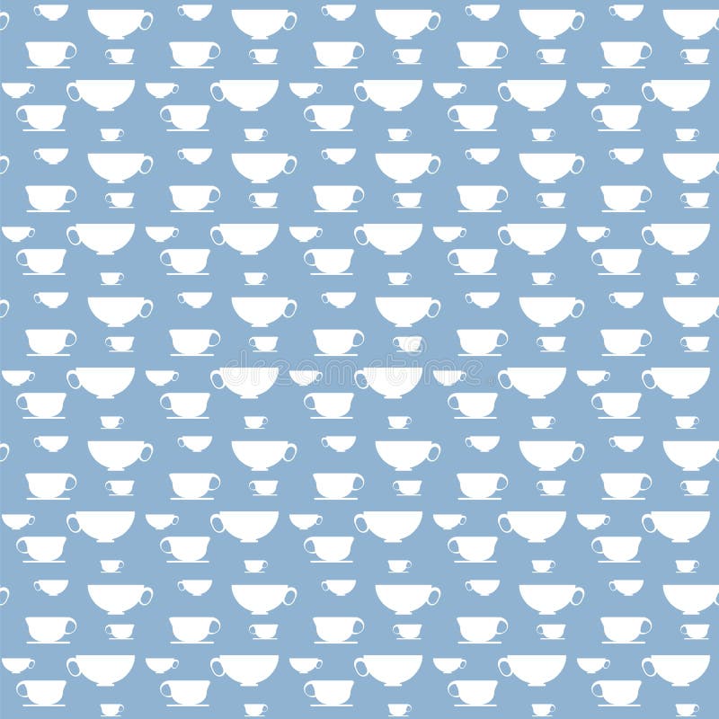 Seamless Blue and White Pattern with Cup Silhouette Stock Illustration ...