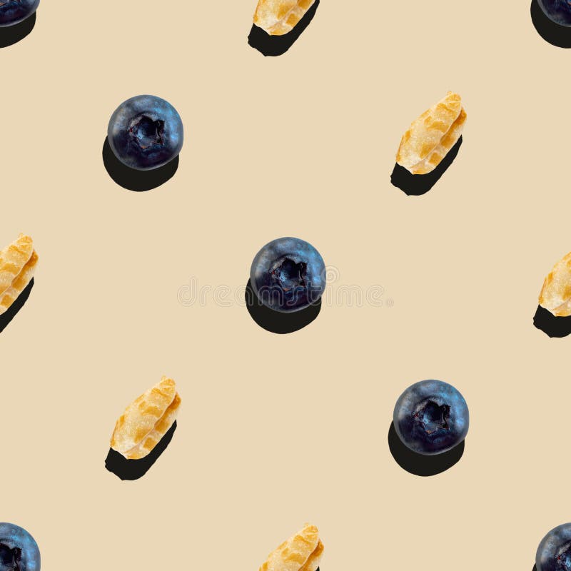 Seamless Blueberry and Fried Puffed Rice Pattern on Yellow Background ...