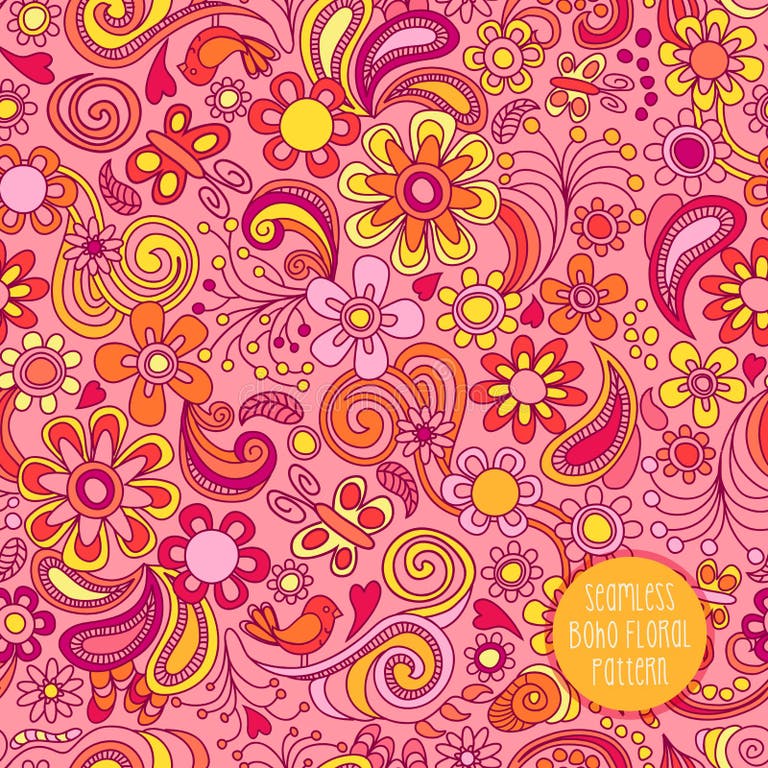 Hippie Floral Seamless Pattern Colors Stock Illustrations – 1,312 ...