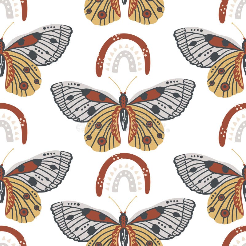 Seamless Boho Pattern Butterfly Style Template Design Stock ...