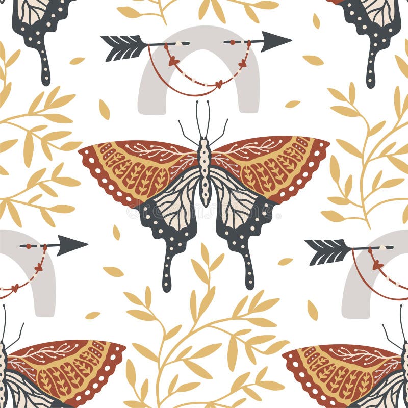 Seamless Boho Pattern Butterfly Style Template Design Stock ...