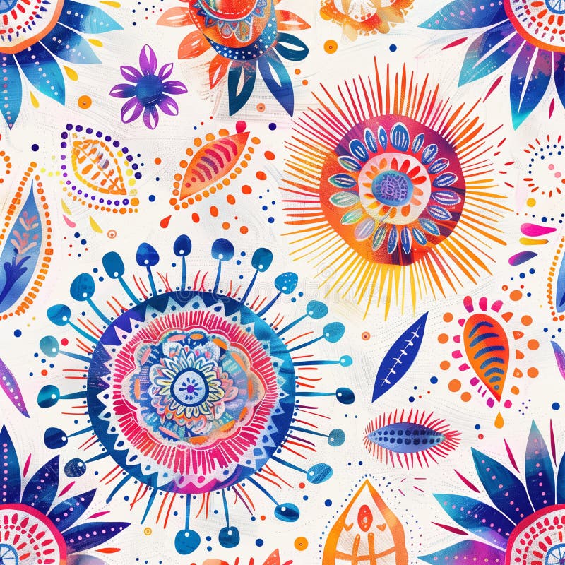 Seamless Boho Style Pattern Stock Illustration - Illustration of floral ...