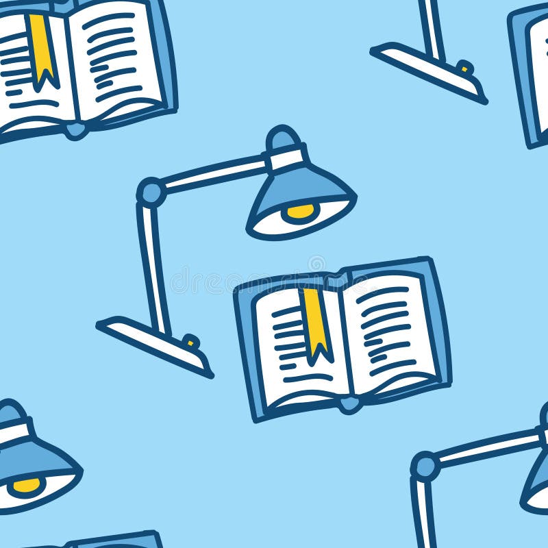 Seamless Book Pattern with Lamp. Vector Blue School Illustration Stock ...