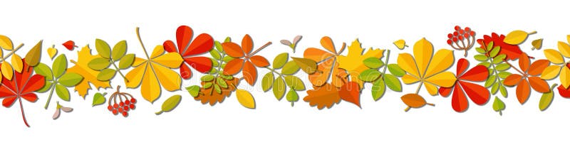 Seamless Border Autumn Falling Leaf Background Isolated on White. Stock ...
