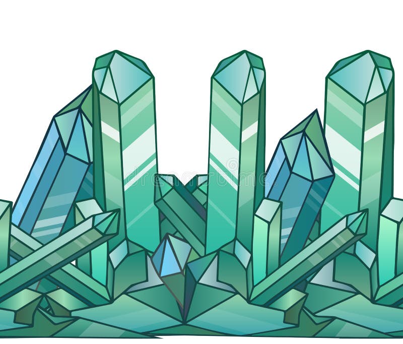 Seamless Border with Cartoon Blue Crystals. Stock Vector - Illustration ...