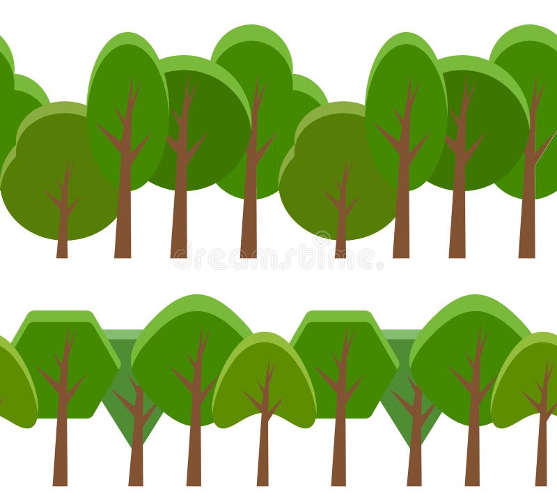 Seamless Border with Cartoon Trees of Different Shapes. Stock Vector ...