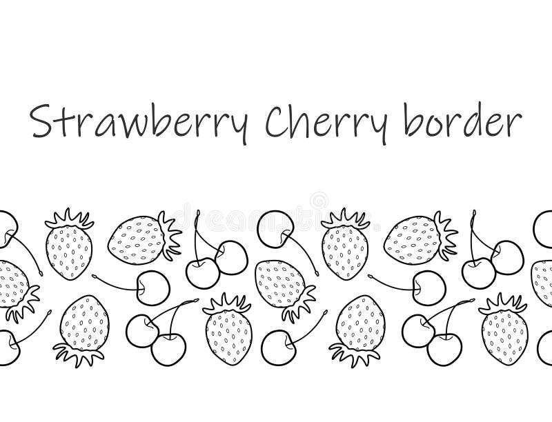 Seamless Border with Cherries and Strawberries, Outline. Stock Vector ...