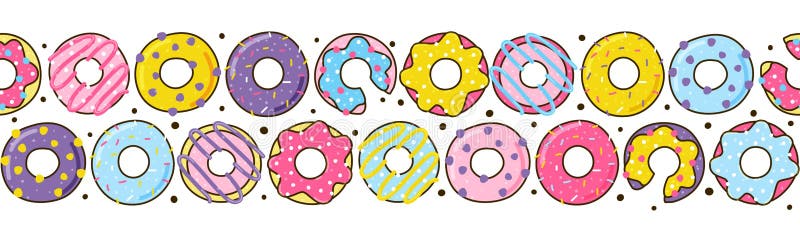 Seamless Border with Donuts Stock Vector - Illustration of snack ...