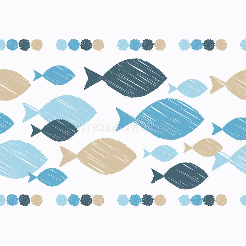 Seamless Border with Decorative Fish. Strokes Texture. Stock ...