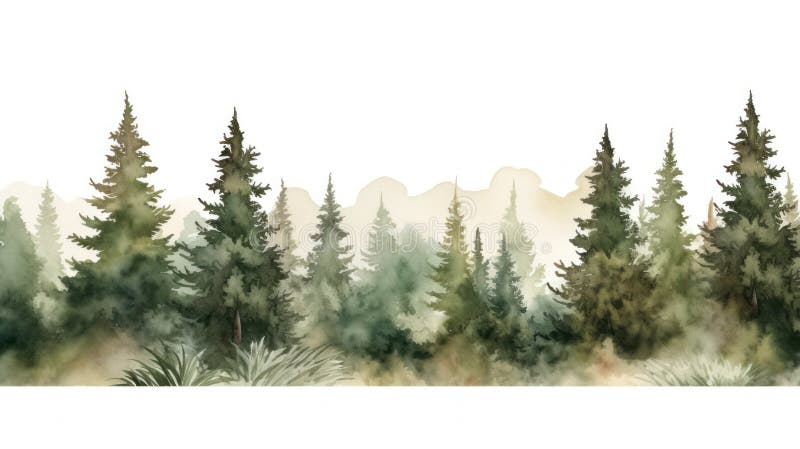 Seamless Border with Evergreen Trees AI Generated Stock Illustration ...