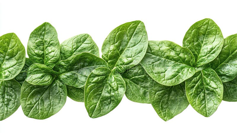 Seamless Border of Fresh Spinach Leaves Isolated on White Background ...