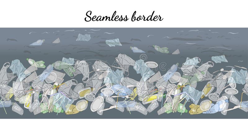 Seamless Border with Garbage on the Ocean. the Concept of Ecological ...