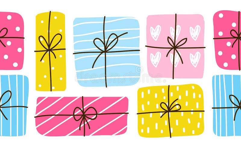 Seamless Border with Gift Boxes Stock Vector - Illustration of border ...