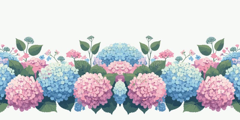 Seamless Border with Hydrangea Flowers, Spring Floral Decorative Border ...