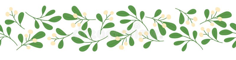 Seamless Border with Mistletoe Branches. Template for Winter Christmas ...