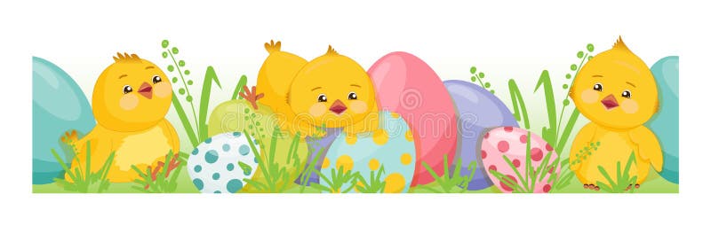 Seamless Border. Seamless Pattern with Cute Funny Yellow Chickens ...