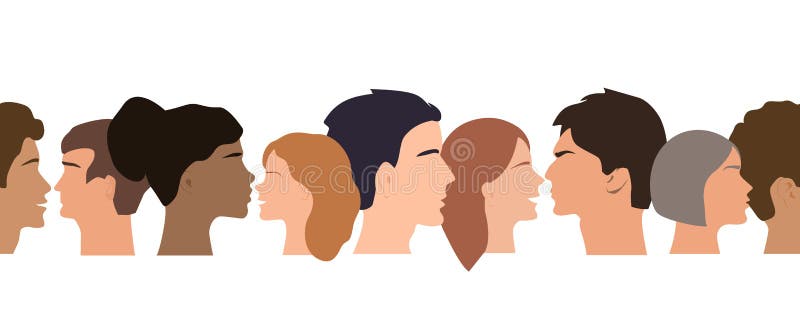 Seamless Border Pattern of Different People Profile Heads. Humans of ...