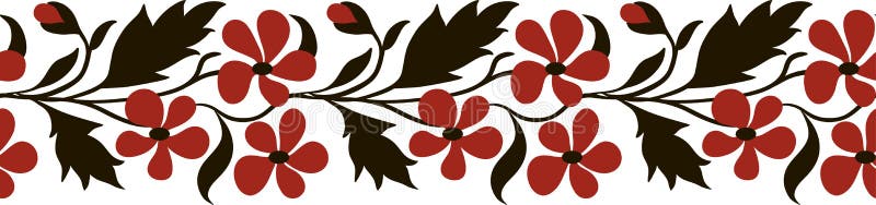 Seamless Border with Red Flowers Stock Vector - Illustration of pattern ...