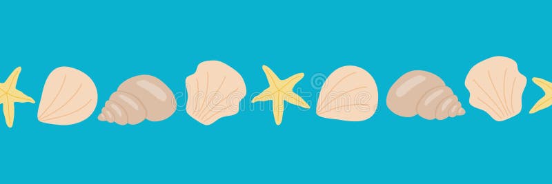 Seamless Border with Sea Shells and Sea Stars, Flat Vector Stock Vector ...