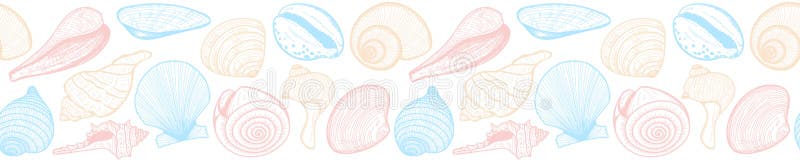 Seamless Border of Seashells. a Narrow Rectangular Pattern of Hand ...