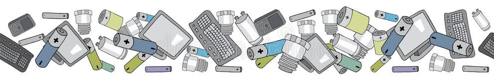 Seamless Border with Sorted Electronic Waste Garbage Isolated on White ...