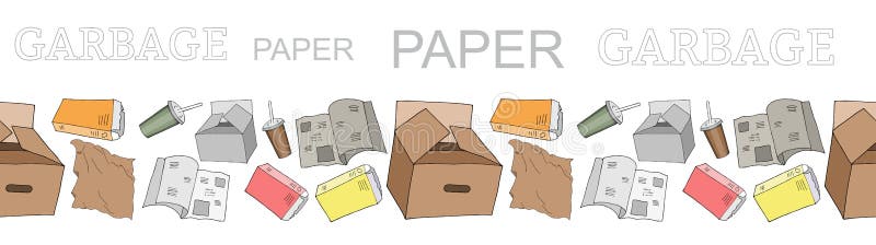 Seamless Border with Sorted Plastic Garbage Isolated on White. Concept ...