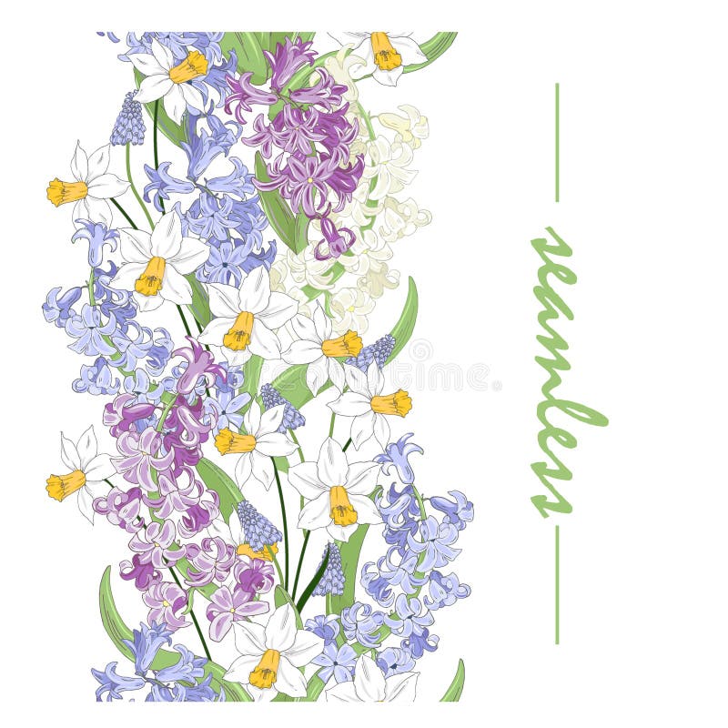 Seamless Border of Spring Flowers Stock Vector - Illustration of grass ...