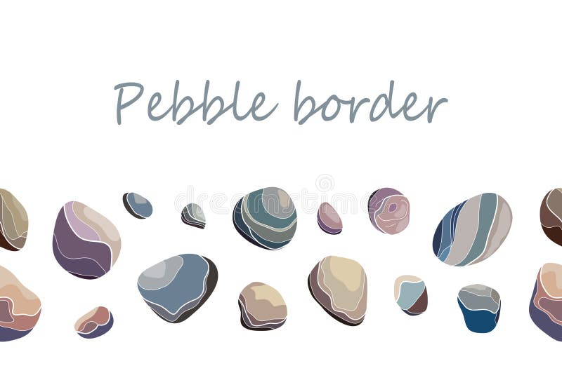 Seamless Border with a Variety of Pebbles. Stock Vector - Illustration ...
