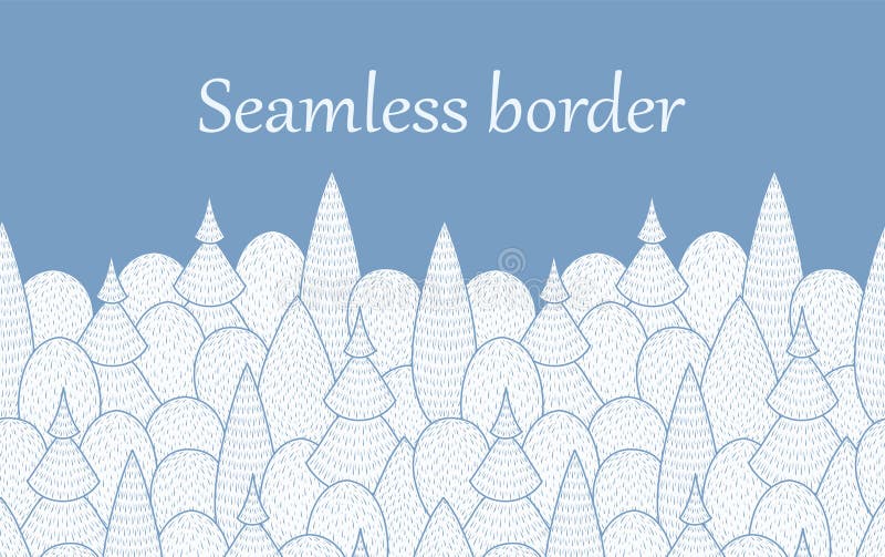 Seamless Border with Stylized Silhouettes of Trees, Outline. Stock ...