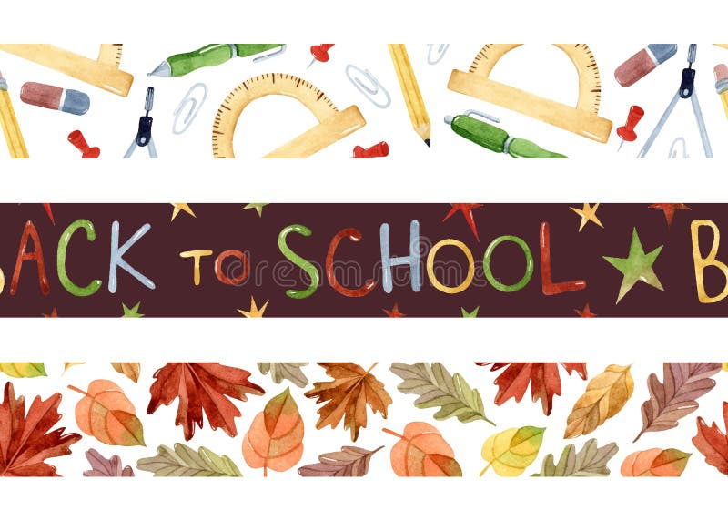 School Watercolor Seamless Borders Collection Stock Vector ...