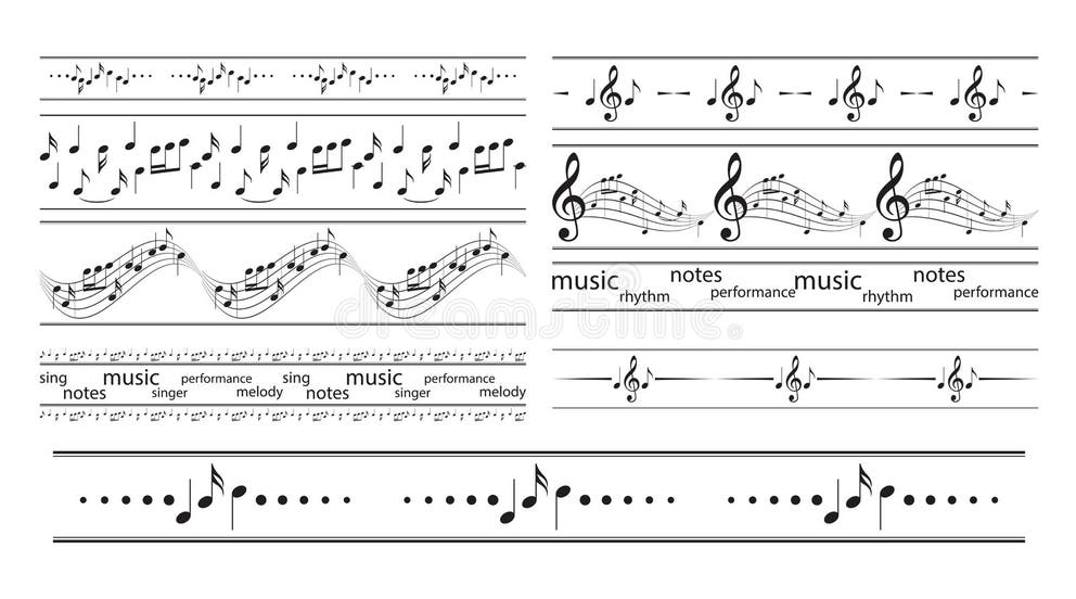 Seamless Borders with Music Notes - Vector Musical Frames Stock Vector ...