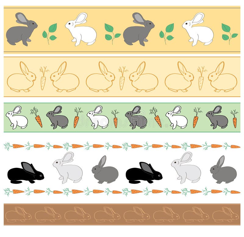 Seamless Borders with Rabbits and Carrots - Vector Set of Color Frames ...