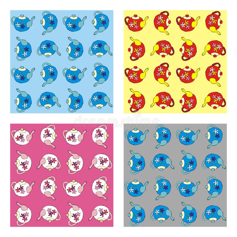 Seamless Borders Set with Hand Drawn Teapot Stock Illustration ...