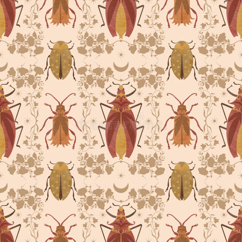Seamless Botanical Pattern with Bugs and Flowers Stock Illustration ...