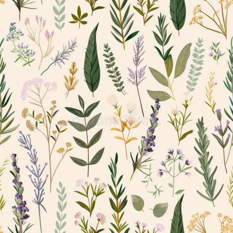 Seamless Botanical Pattern with Diverse Floral and Foliage Stock Image ...