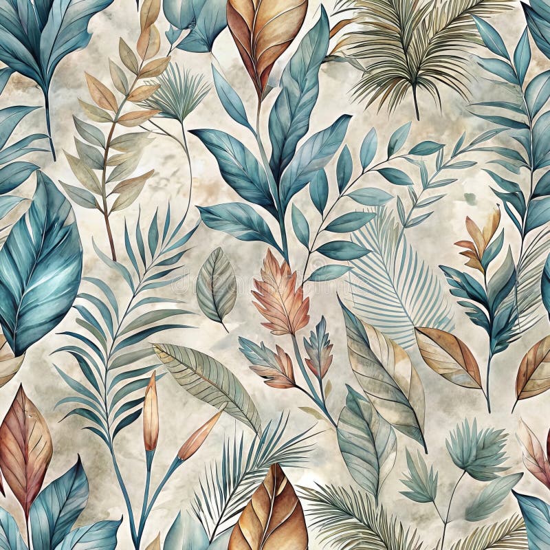 Seamless Botanical Pattern with Elegant Tropical Leaves in Earthy Tones ...