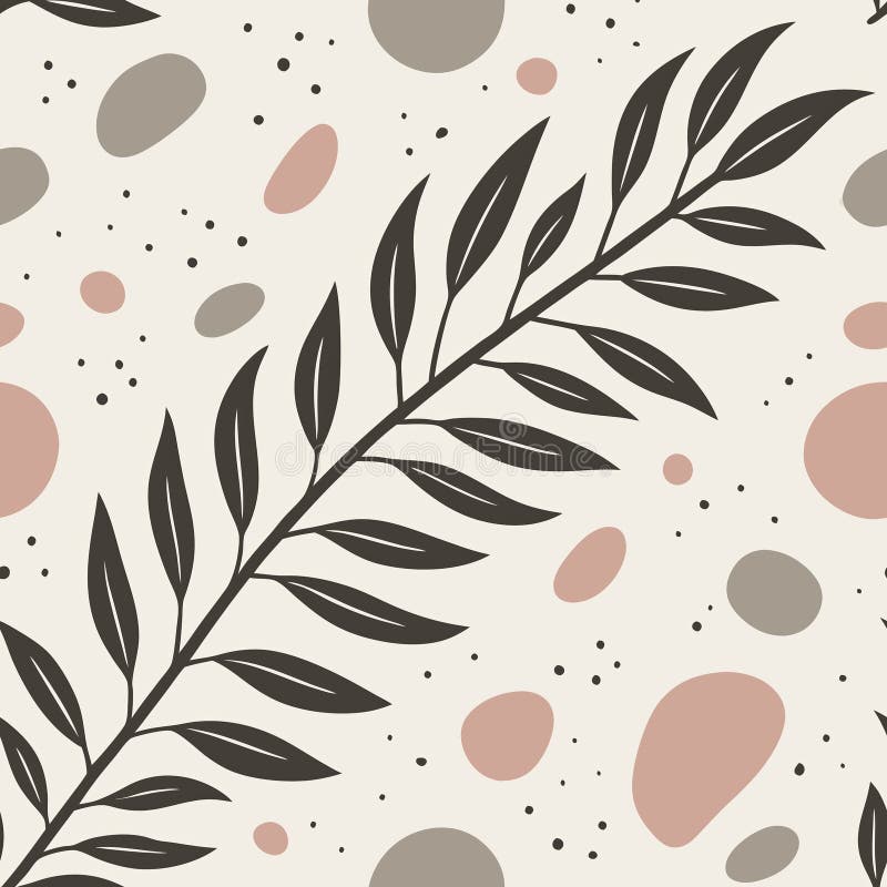 Seamless Botanical Pattern with Leaf and Abstract Shapes in Neutral ...