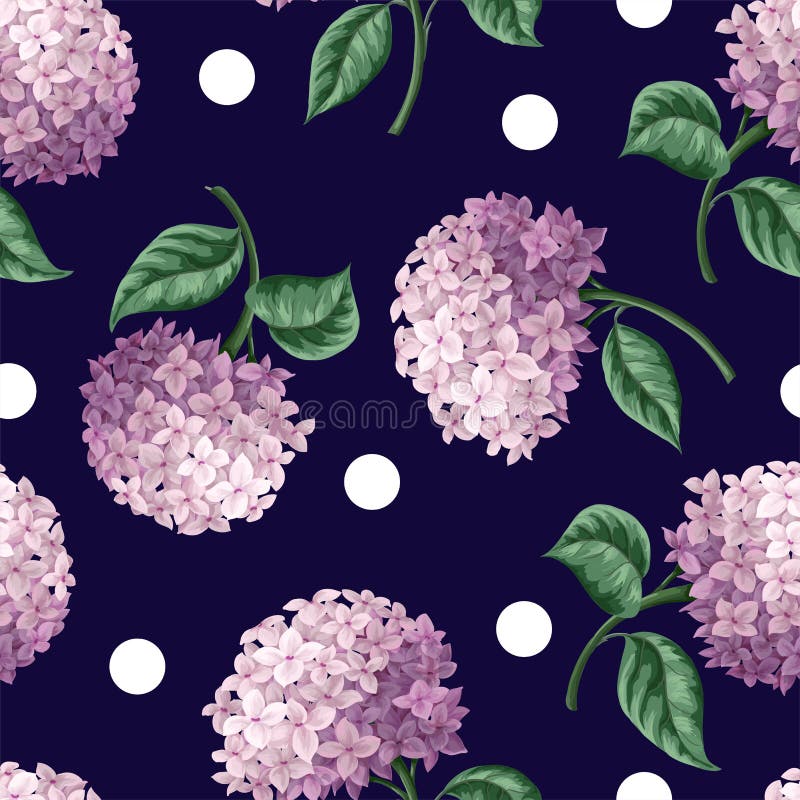 Seamless Botanical Pattern with Pink Hydrangeas. Vector. Stock Vector ...