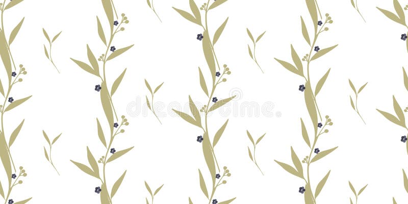 Seamless Botanical Pattern of Wild Flowers and Greenery Leaves. Stock ...