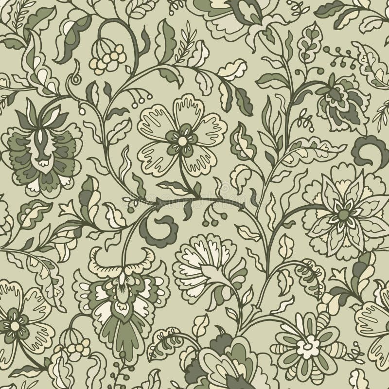 Seamless Botanical Vintage Style Pattern Stock Vector - Illustration of ...