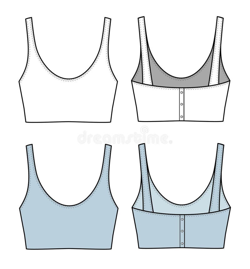 Seamless Bra Front and Back View Technical Flat Sketch Vector Template ...