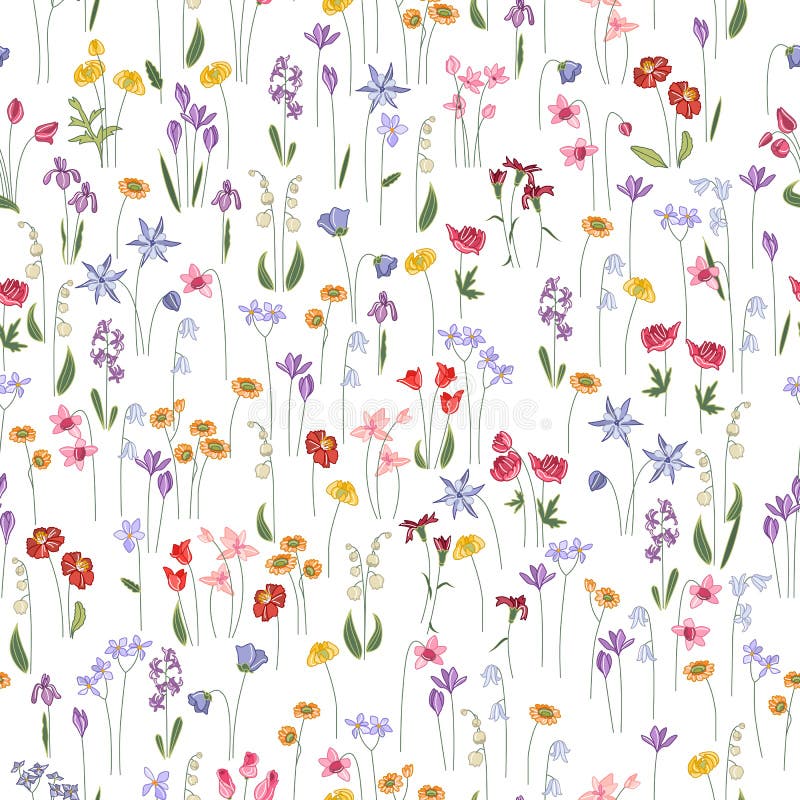 Seamless Bright Floral Pattern with Different Flowers. Stock Vector ...