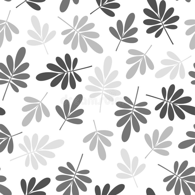 Seamless Grayscale Jungle Leaves Print. Vector Monochrome Illustration ...