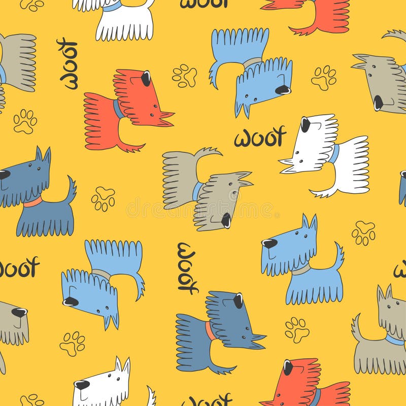 Seamless Bright Pattern with Cute Cartoon Dogs. Stock Vector ...