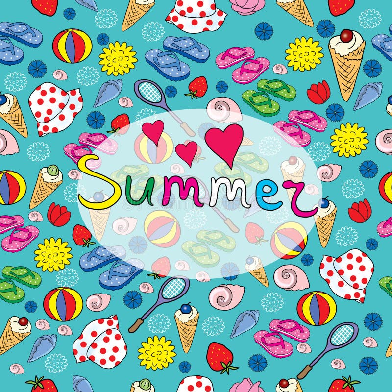 Seamless Pattern on a Summer Theme Stock Illustration - Illustration of ...