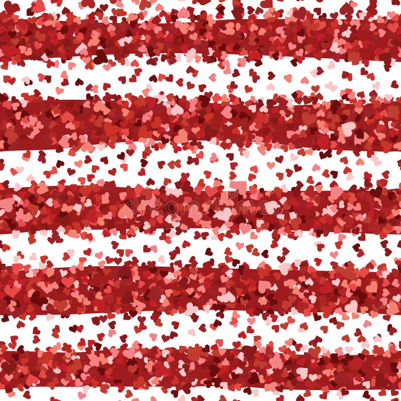 Seamless Bright Red Glitter Texture. Shimmer Hearts on Striped ...