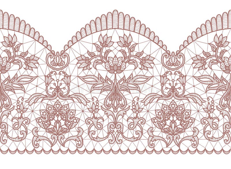 Brown Lace Floral Seamless Pattern on White Stock Illustration ...
