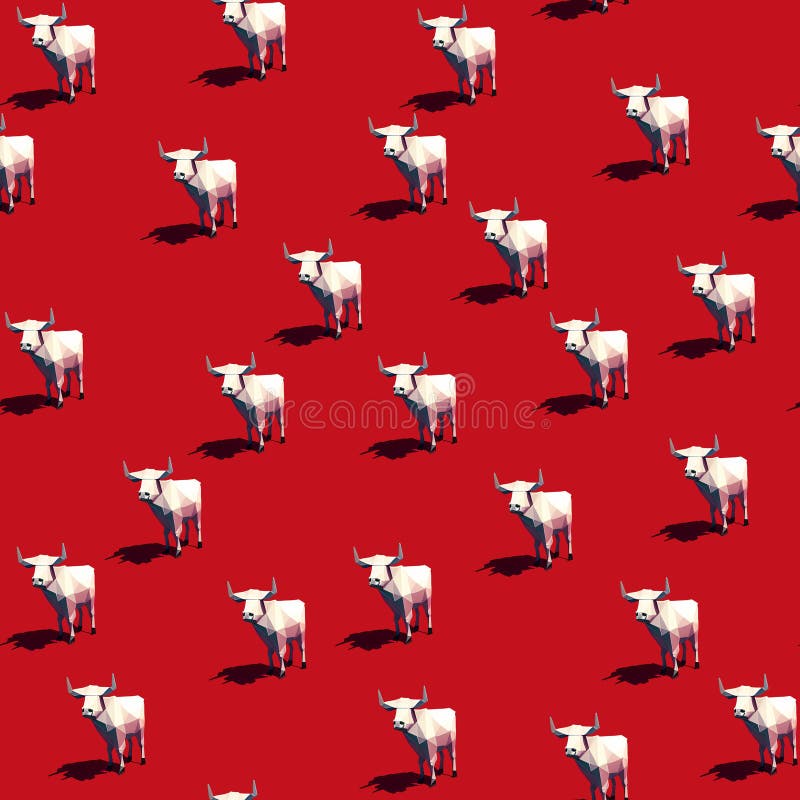 Seamless Bull Polygonal Pattern on Red Background Stock Photo - Image ...