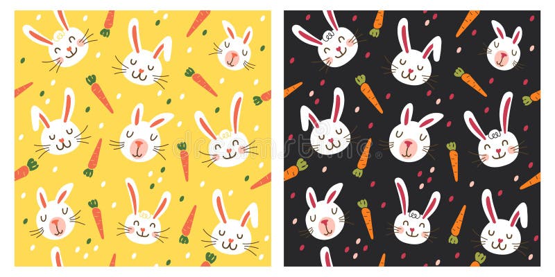 Seamless Bunny Rabbit and Carrot Pattern Cartoon and Trendy Style Stock ...